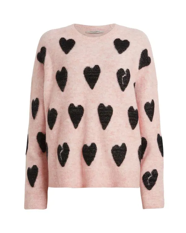 Allsaints Amora Heart Print Pullover Sweater - Pale Pink